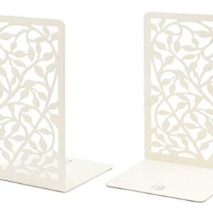 CNK Book Ends Bookends for Book Shelves, Metal Book Ends for Home Office Heavy Books, Book Shelf Holder, Home Decorative, Book Stoppers, Book Holder, Set of 2 White Infinite Leaves Bookends