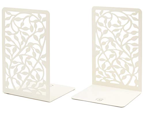 CNK Book Ends Bookends for Book Shelves, Metal Book Ends for Home Office Heavy Books, Book Shelf Holder, Home Decorative, Book Stoppers, Book Holder, Set of 2 White Infinite Leaves Bookends