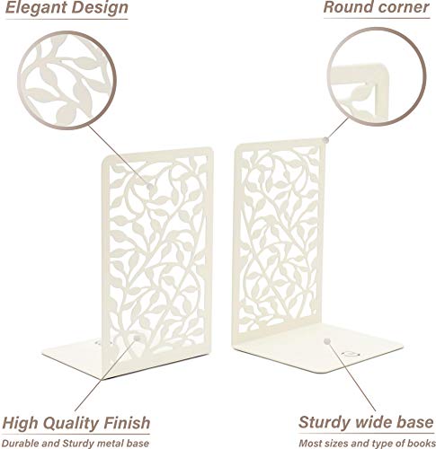 CNK Book Ends Bookends for Book Shelves, Metal Book Ends for Home Office Heavy Books, Book Shelf Holder, Home Decorative, Book Stoppers, Book Holder, Set of 2 White Infinite Leaves Bookends