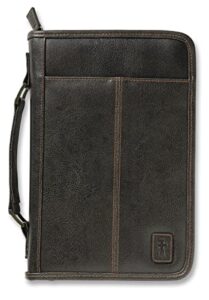 aviator bible cover for men, zippered, with handle, leather look, brown, extra large