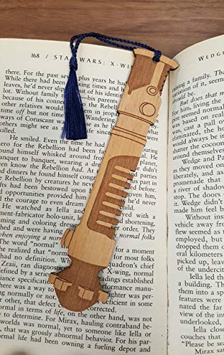 Star Wars OBI Wan Kenobi Prequel Lightsaber Bookmark - Laser Engraved - Made in The USA - Wood Book Mark with Navy Blue Tassel