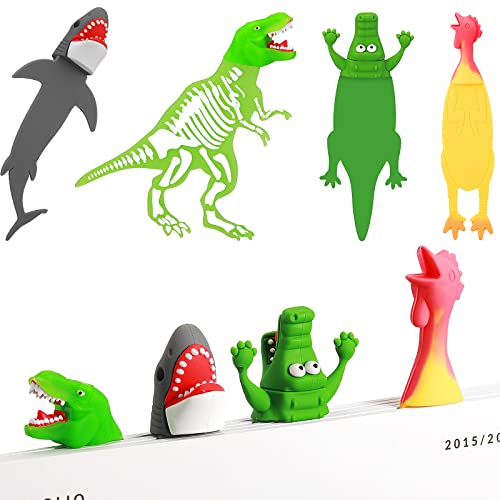 Luminous Dinosaur Bookmark Cool Shark Bookmark Animal Bookmarks for Kids Funny Boys Crocodile Bookmark 3D Cartoon Fun Bookmarks for Kids Boys Girls Men Women School Supplies, 4 Pieces