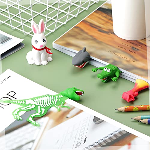 Luminous Dinosaur Bookmark Cool Shark Bookmark Animal Bookmarks for Kids Funny Boys Crocodile Bookmark 3D Cartoon Fun Bookmarks for Kids Boys Girls Men Women School Supplies, 4 Pieces