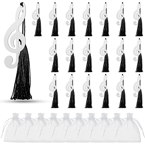 48 Pcs Musical Notes Bookmarks with Elegant Silk Tassel 48 Pcs White Organza Bags Music Metal Bookmarks Music Party Favors Gifts for Wedding Guests Children School Office Supplies