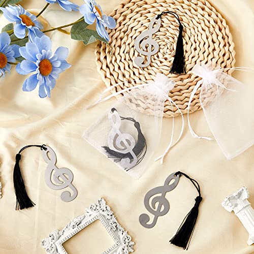 48 Pcs Musical Notes Bookmarks with Elegant Silk Tassel 48 Pcs White Organza Bags Music Metal Bookmarks Music Party Favors Gifts for Wedding Guests Children School Office Supplies