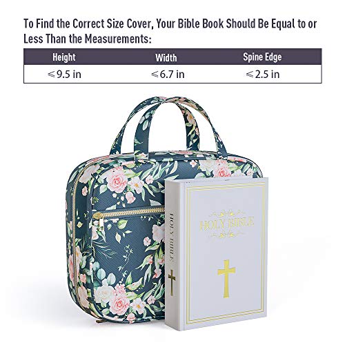 Bible Cover Bag/Book Cover Case Floral Synthetic Leather Pattern with Bible Tabs Bookmarks and Handle Fits for Standard Size Study Bible 10.2×2.5×7.5”, Gift for Mom Ladies Women Daughter (Black Rose)