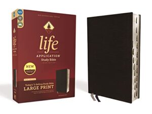 niv, life application study bible, third edition, large print, bonded leather, black, red letter, thumb indexed