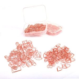 110 Pcs Rose Gold Cute Paper Clips Assorted Sizes and Shapes of Heart, Love, Letter, Book and Coffee Cup Small Bookmark Clips for School Office Home Wedding Women Girls Students Stainless Steel