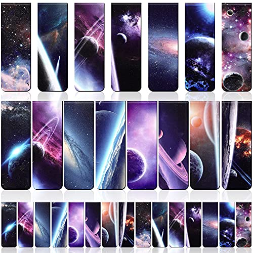 30 Pieces Magnetic Bookmarks Space Planets and Starry Night Sky Bookmarks Magnetic Page Clip Markers for Kids Book Marks for Book Lovers Reading School Library Supplies (Starry Night Sky Style)