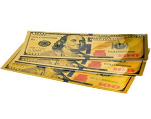 3 premium bookmarks for ,gold $100 bills – high quality thick book-mark to promote reading with one hundred dollar usa bank note design – great prize for classrooms, book clubs, libraries (3 pack)