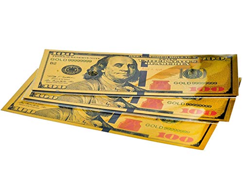 3 Premium Bookmarks for ,Gold $100 Bills - High Quality Thick Book-Mark to Promote Reading with One Hundred Dollar USA Bank Note Design - Great Prize for Classrooms, Book Clubs, Libraries (3 Pack)