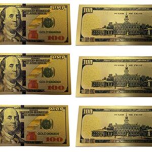 3 Premium Bookmarks for ,Gold $100 Bills - High Quality Thick Book-Mark to Promote Reading with One Hundred Dollar USA Bank Note Design - Great Prize for Classrooms, Book Clubs, Libraries (3 Pack)