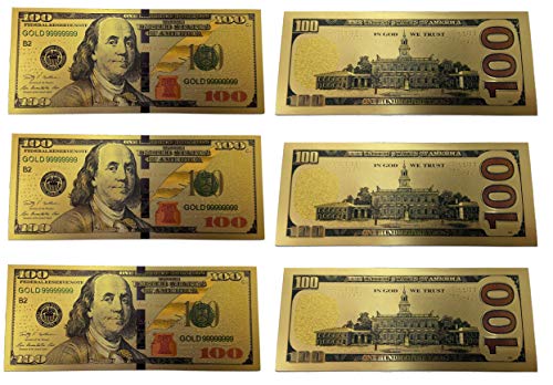 3 Premium Bookmarks for ,Gold $100 Bills - High Quality Thick Book-Mark to Promote Reading with One Hundred Dollar USA Bank Note Design - Great Prize for Classrooms, Book Clubs, Libraries (3 Pack)