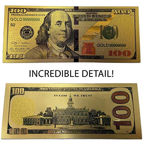 3 Premium Bookmarks for ,Gold $100 Bills - High Quality Thick Book-Mark to Promote Reading with One Hundred Dollar USA Bank Note Design - Great Prize for Classrooms, Book Clubs, Libraries (3 Pack)