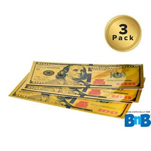 3 Premium Bookmarks for ,Gold $100 Bills - High Quality Thick Book-Mark to Promote Reading with One Hundred Dollar USA Bank Note Design - Great Prize for Classrooms, Book Clubs, Libraries (3 Pack)