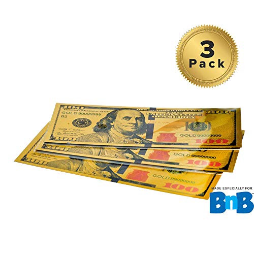 3 Premium Bookmarks for ,Gold $100 Bills - High Quality Thick Book-Mark to Promote Reading with One Hundred Dollar USA Bank Note Design - Great Prize for Classrooms, Book Clubs, Libraries (3 Pack)