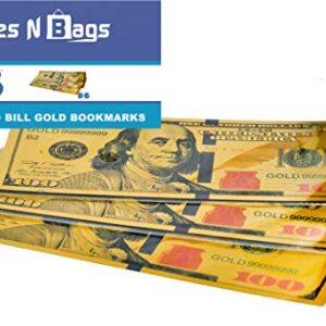 3 Premium Bookmarks for ,Gold $100 Bills - High Quality Thick Book-Mark to Promote Reading with One Hundred Dollar USA Bank Note Design - Great Prize for Classrooms, Book Clubs, Libraries (3 Pack)