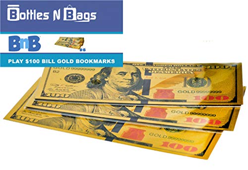 3 Premium Bookmarks for ,Gold $100 Bills - High Quality Thick Book-Mark to Promote Reading with One Hundred Dollar USA Bank Note Design - Great Prize for Classrooms, Book Clubs, Libraries (3 Pack)