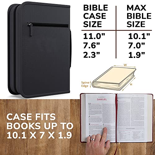 Bible Covers for Women and Men Large & Medium Size - Bible Case Bag Fits Book 7 x 10.1 x 1.9 Inches for Boys Girls - Black Bible Carrying Holder with Pockets - Christian Confirmation Gift Accessories