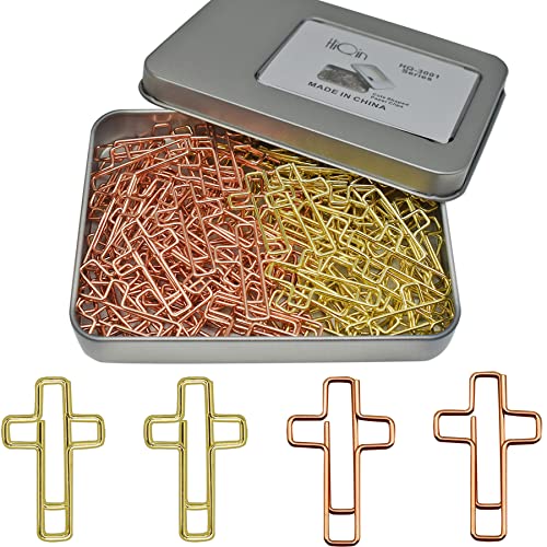 100 PCS Cute Paper Clips Gold and Rose Gold Colors, Cross Shaped Paper Clips Bookmarks Bible Study Supplies, Christian Journaling Supplies for Women Men Christian