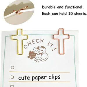 100 PCS Cute Paper Clips Gold and Rose Gold Colors, Cross Shaped Paper Clips Bookmarks Bible Study Supplies, Christian Journaling Supplies for Women Men Christian