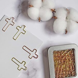 100 PCS Cute Paper Clips Gold and Rose Gold Colors, Cross Shaped Paper Clips Bookmarks Bible Study Supplies, Christian Journaling Supplies for Women Men Christian