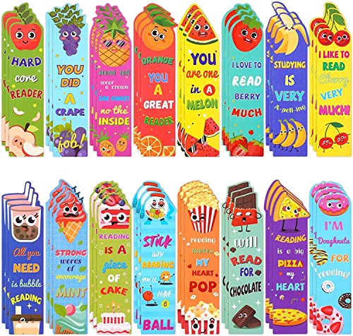 48 Pieces Kids Scented Bookmarks Scratch and Sniff Bookmarks Fruit Food Theme Bookmarks Assorted Smelly Bookmarks Cute Bookmarks for Students, Teens, Food Lovers, 16 Styles