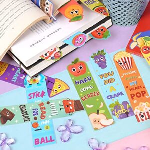 48 Pieces Kids Scented Bookmarks Scratch and Sniff Bookmarks Fruit Food Theme Bookmarks Assorted Smelly Bookmarks Cute Bookmarks for Students, Teens, Food Lovers, 16 Styles