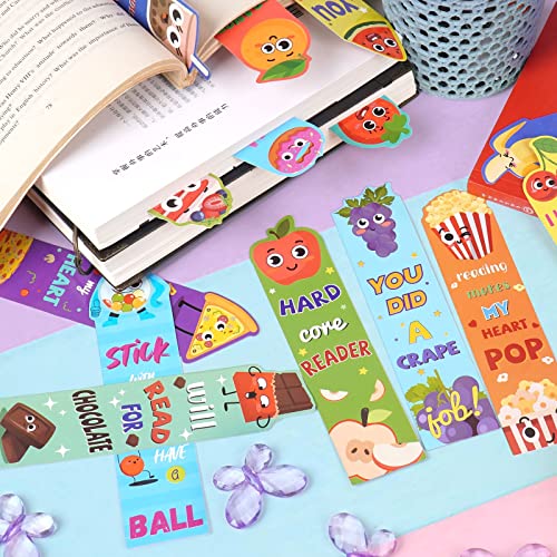 48 Pieces Kids Scented Bookmarks Scratch and Sniff Bookmarks Fruit Food Theme Bookmarks Assorted Smelly Bookmarks Cute Bookmarks for Students, Teens, Food Lovers, 16 Styles