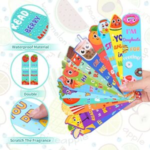 48 Pieces Kids Scented Bookmarks Scratch and Sniff Bookmarks Fruit Food Theme Bookmarks Assorted Smelly Bookmarks Cute Bookmarks for Students, Teens, Food Lovers, 16 Styles