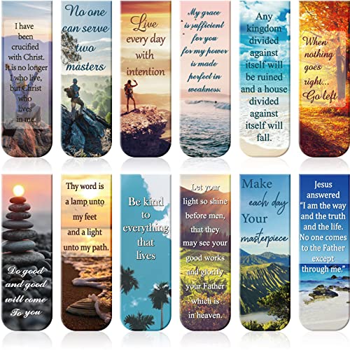 Magnetic Bookmarks Bible Verse Page Clip Scripture Magnet Page Markers Assorted Inspirational Book Markers Set with Landscape for Students Teachers Reading (12 Pieces)