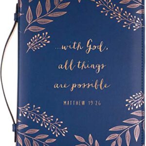 Eccolo Bible Cover Case for Men and Women, Gold Floral Engraved Faux Leather Design with Zipper and Handle, Small Book Cover Holds & Protects Small Bibles Up to 6 x 5 x 1.5 inches (Navy Blue)