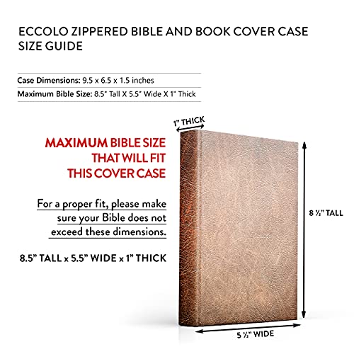 Eccolo Bible Cover Case for Men and Women, Gold Floral Engraved Faux Leather Design with Zipper and Handle, Small Book Cover Holds & Protects Small Bibles Up to 6 x 5 x 1.5 inches (Navy Blue)