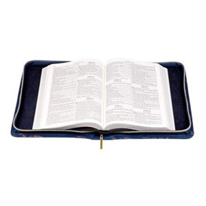 Eccolo Bible Cover Case for Men and Women, Gold Floral Engraved Faux Leather Design with Zipper and Handle, Small Book Cover Holds & Protects Small Bibles Up to 6 x 5 x 1.5 inches (Navy Blue)