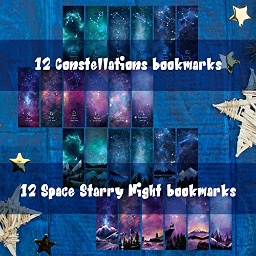 12 Pcs Personalised Space Starry Night Bookmarks, Bulk Book Marks for Women/Men, Unique Zodiac Constellaion Bookmark for Book Lovers, Cool Book Mark for Adults,Kids,Teachers,Students,Reading Present