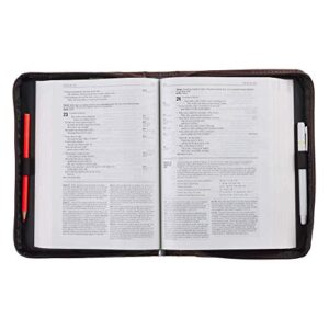 Christian Art Gifts Men's Classic Bible Cover A Man’s Heart Proverbs 16:9, Brown/Tan Faux Leather, Medium