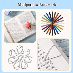 42 Pcs Elastic Bookmarks Set Multi Color Elastic Rope Bands Planner Bookmarks Include 30 Pcs Stainless Steel Teardrop Paper Clips and 12 Pcs Elastic Bands for Women Office School Reader (Retro Color)