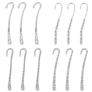 framendino, 12 pack metal bookmark hairpin hook antique tibetan silver carved hook bookmarks with loop for crafting