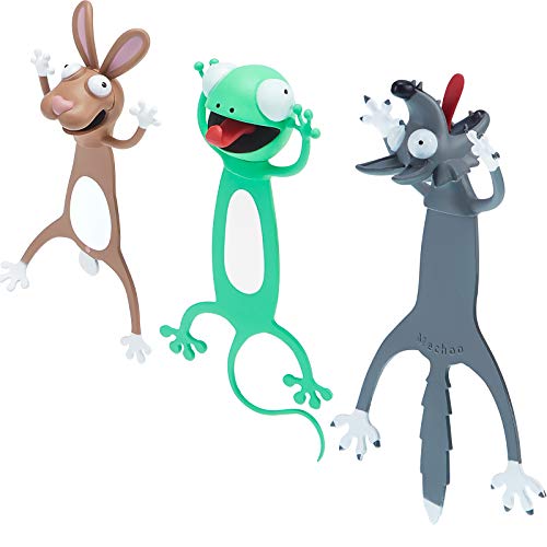 3 Pieces 3D Cartoon Animal Bookmark Wacky Palz Animal Bookmark PVC Animal Bookmark 3 Cute Squashed Animals Stationery for Kids and Students, Reading Presents, Party Favors