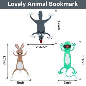 3 Pieces 3D Cartoon Animal Bookmark Wacky Palz Animal Bookmark PVC Animal Bookmark 3 Cute Squashed Animals Stationery for Kids and Students, Reading Presents, Party Favors