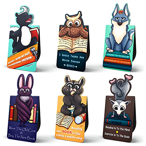 LOTTELI 6 Piece Magnetic Bookmarks for Kids, Bookmarks for Book Lovers, Magnet Book Markers, Magnet Page Marker Clips for Students Teacher Supplies, Party Favors, 3 x 2cm (Night Animals)