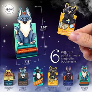 LOTTELI 6 Piece Magnetic Bookmarks for Kids, Bookmarks for Book Lovers, Magnet Book Markers, Magnet Page Marker Clips for Students Teacher Supplies, Party Favors, 3 x 2cm (Night Animals)