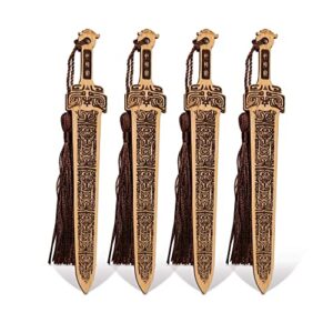 gdpaddy handmade natural bamboo bookmark with beautiful tassels,vintage style bookmark is a unique gift for teachers, students, men and women – 4pcs (sword)