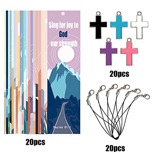 20 Styles Bible Verses Bookmarks with Cross Pendants Christian Inspirational Book Marker Religious Gifts for Women Man Church Supplies Giveaways for Reading Present Party Favors