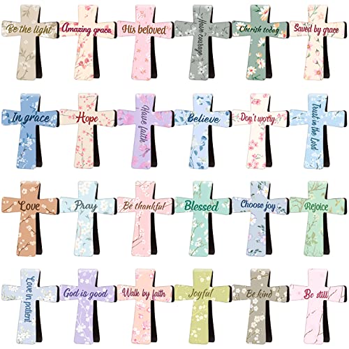 48 Pcs Magnetic Bookmarks Religious Floral Marble Christian Cross Bookmark for Women Bible Magnetic Page Clips Cute Flower Religious Scripture Bible Verse Marks for Student Office Book (Floral Style)