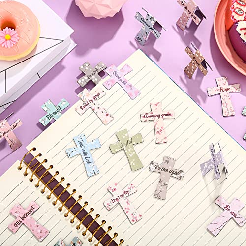 48 Pcs Magnetic Bookmarks Religious Floral Marble Christian Cross Bookmark for Women Bible Magnetic Page Clips Cute Flower Religious Scripture Bible Verse Marks for Student Office Book (Floral Style)