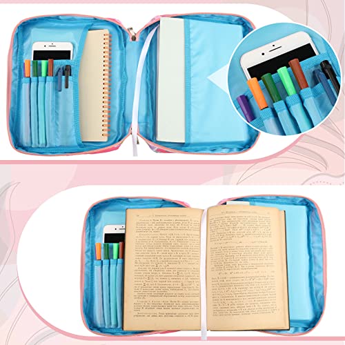 Bible Cover Floral Carrying Book Case with Handle and Zippered Back Pocket 10 x 7.5 x 2.5 Inch Church Bag with Bookmarks and Pens for Standard Size Bible Gift for Women Girl Kids (Delicate Style)