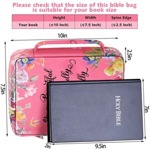 Bible Cover Floral Carrying Book Case with Handle and Zippered Back Pocket 10 x 7.5 x 2.5 Inch Church Bag with Bookmarks and Pens for Standard Size Bible Gift for Women Girl Kids (Delicate Style)