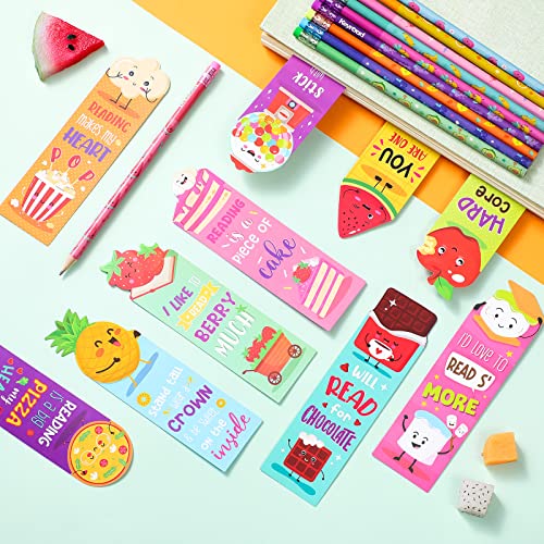 Gueevin 60 Pcs Scented Pencils and Scented Bookmarks for Kids Bulk Set Fun Pencils Cool Fruit Food Theme Scratch and Sniff Bookmarks for Students Girls Boys School Classroom Reward Birthday Supplies