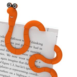 Clip Bookmarks for Kids Students Women and Men - Wally The Bookworm Cool Cute Bookmark and Page Holder Unique Gift Idea - Funny Book Marker and Reading Accessory for Book Lovers (Orange)